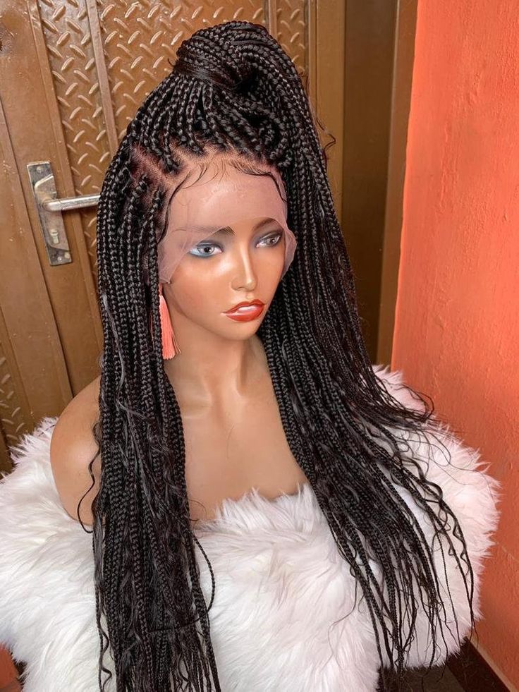 Boho Knotless Box Braid Wig Black Woman Full Lace Front Closure Human