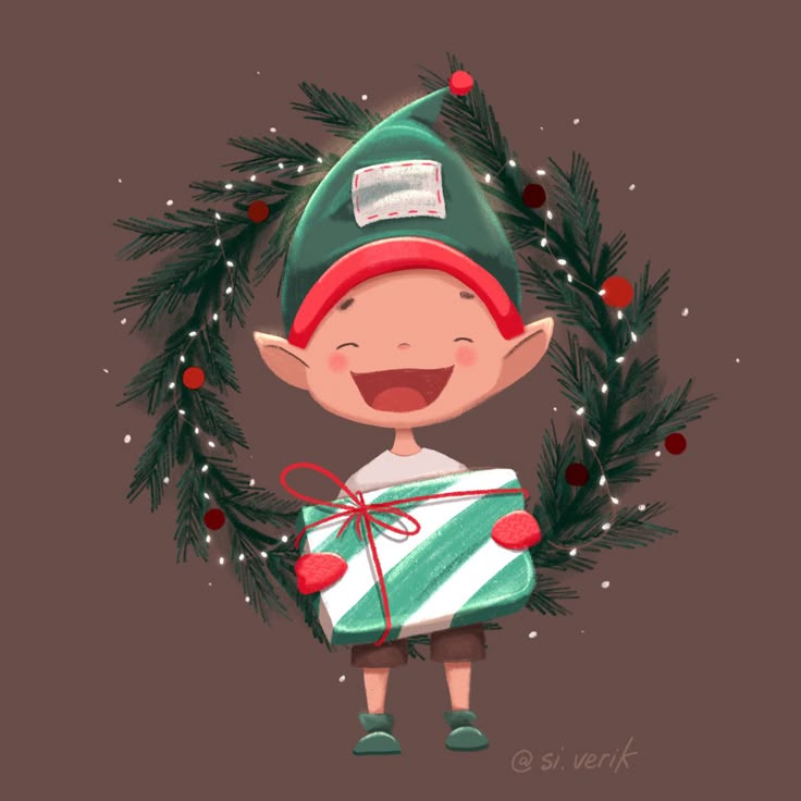 Festive Christmas Elf Illustration