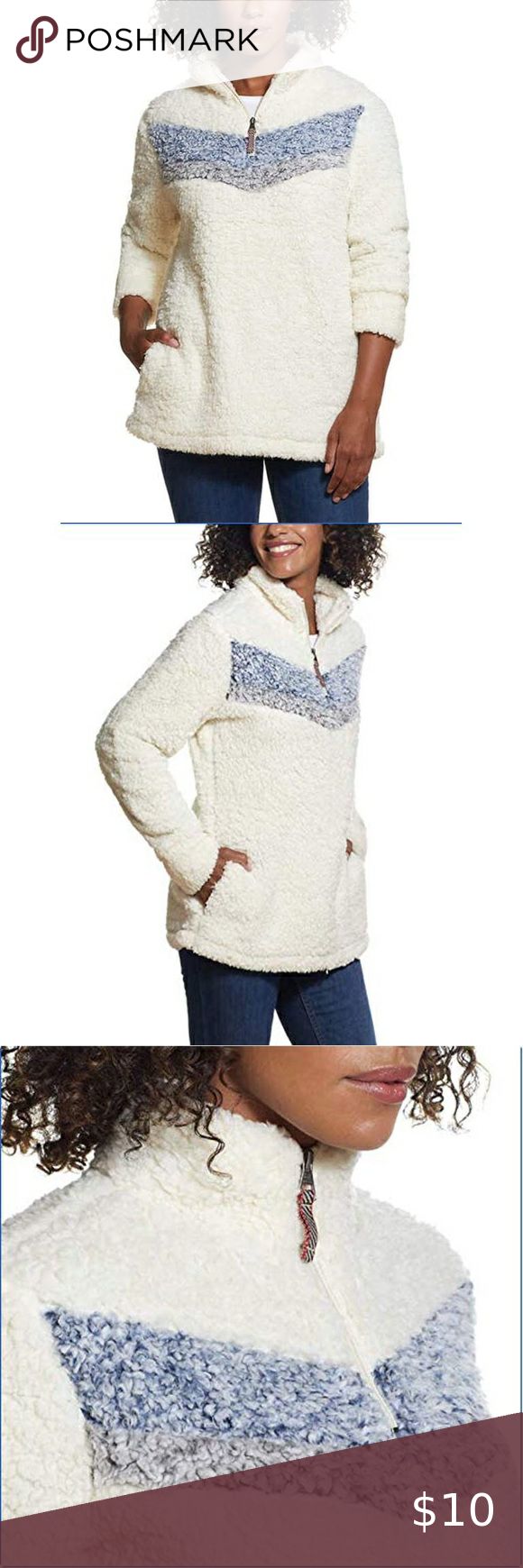 Weatherproof Ladies Frosty Tipped Sherpa Pullover Creamblue Medium Plus Fashion Fashion Tips