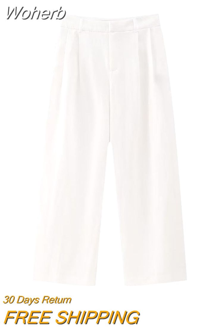 Woherb 2023 Women Summer Wide Leg Pants Casual Solid Linen High Waist