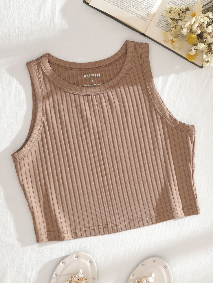 Solid Rib Knit Crop Tank Top Knitted Crop Tank Top Clothes Korean