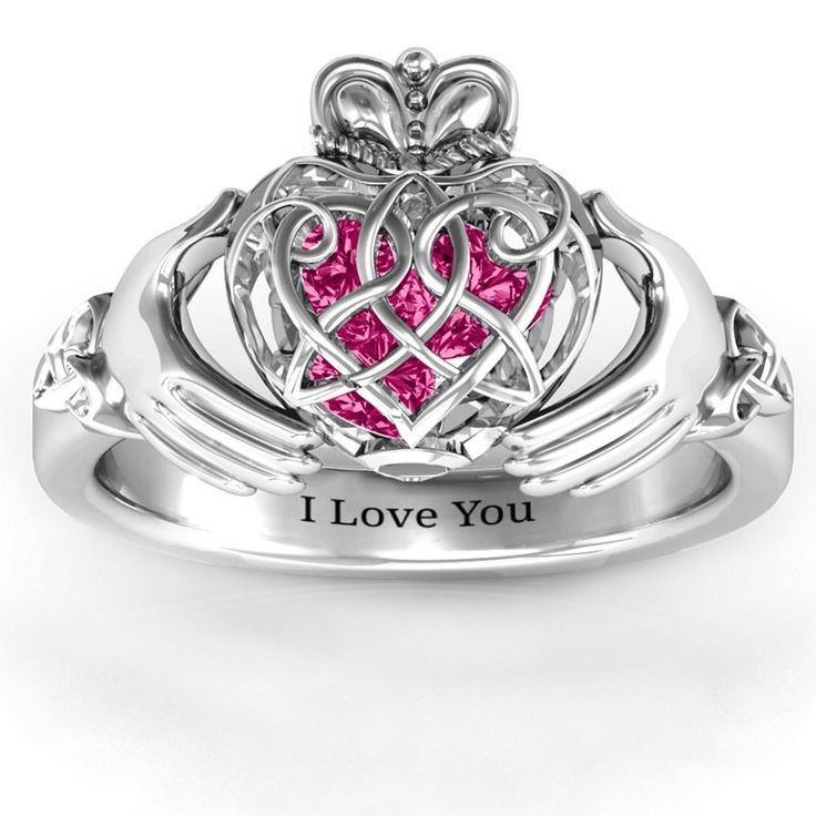 Sterling Silver Caged Hearts Celtic Claddagh Ring Sapphire Engagement
