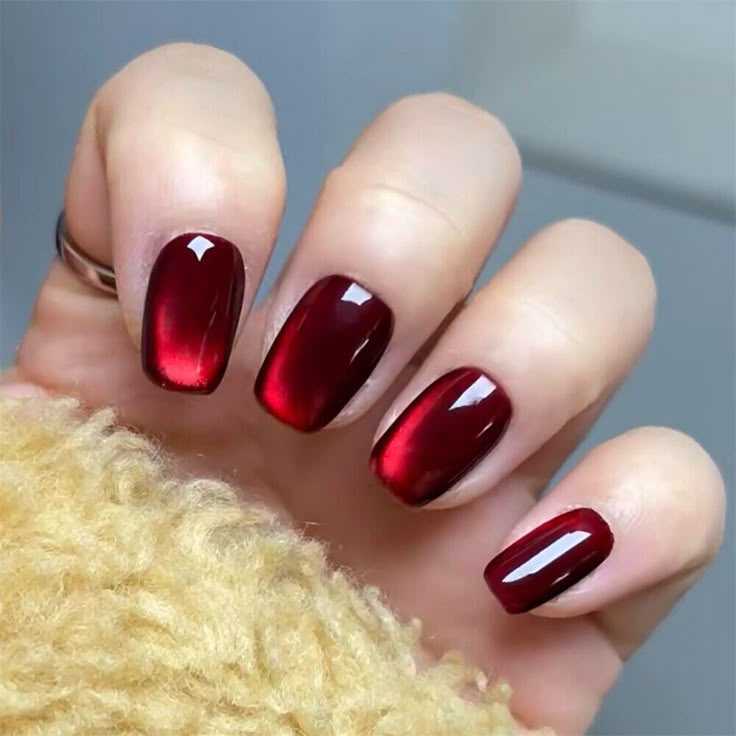 Cherry Red Cat Eye False Nail Short Square Press On Nails For Nail Art 24pcs Ebay Square