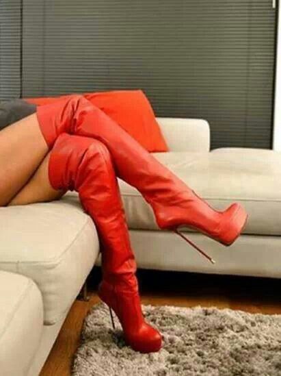 Red Thigh High Boots Thigh High Boots Heels Leather Thigh Boots High Leather Boots