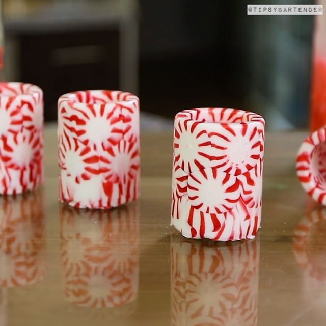 Peppermint Shot Glasses With Candy Cane Infused Vodka 🍭 Full Video On Our Youtube Cocktail D