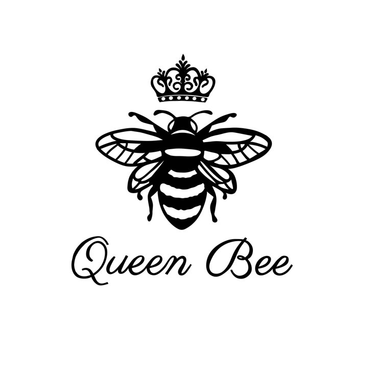 Queen Bee With Crown On Its Head And The Word Queen Bee Written In Black