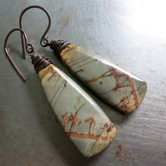 Red Creek Jasper Earrings Copper And Natural Stone One Of A Etsy