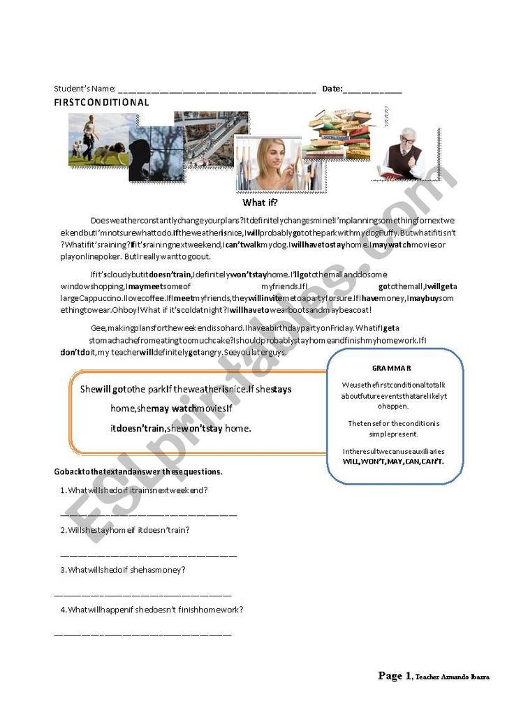 ESL FIRST CONDITIONAL READING COMPREHENSION EXERCISE - ESL worksheet by ... ESL FIRST CONDITIONAL READING COMPREHENSION EXERCISE - ESL worksheet by ...