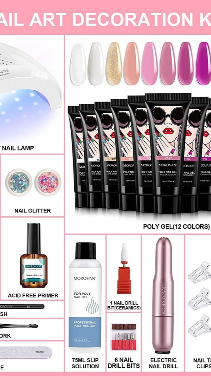Morovan Poly Gel Nail Kit 12 Colors Poly Nail Gel Kit With 48w Led