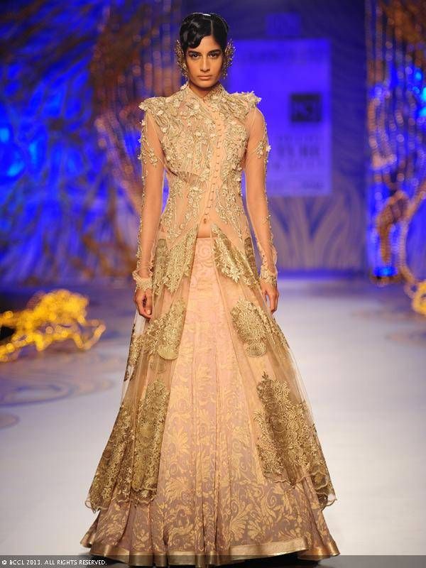 Gold And Cream Lengha By Gaurav Gupta At Delhi Couture Week 2013