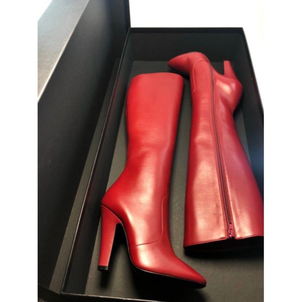 Saint Laurent Red 68 Knee High Leather Boots In 2024 Knee High