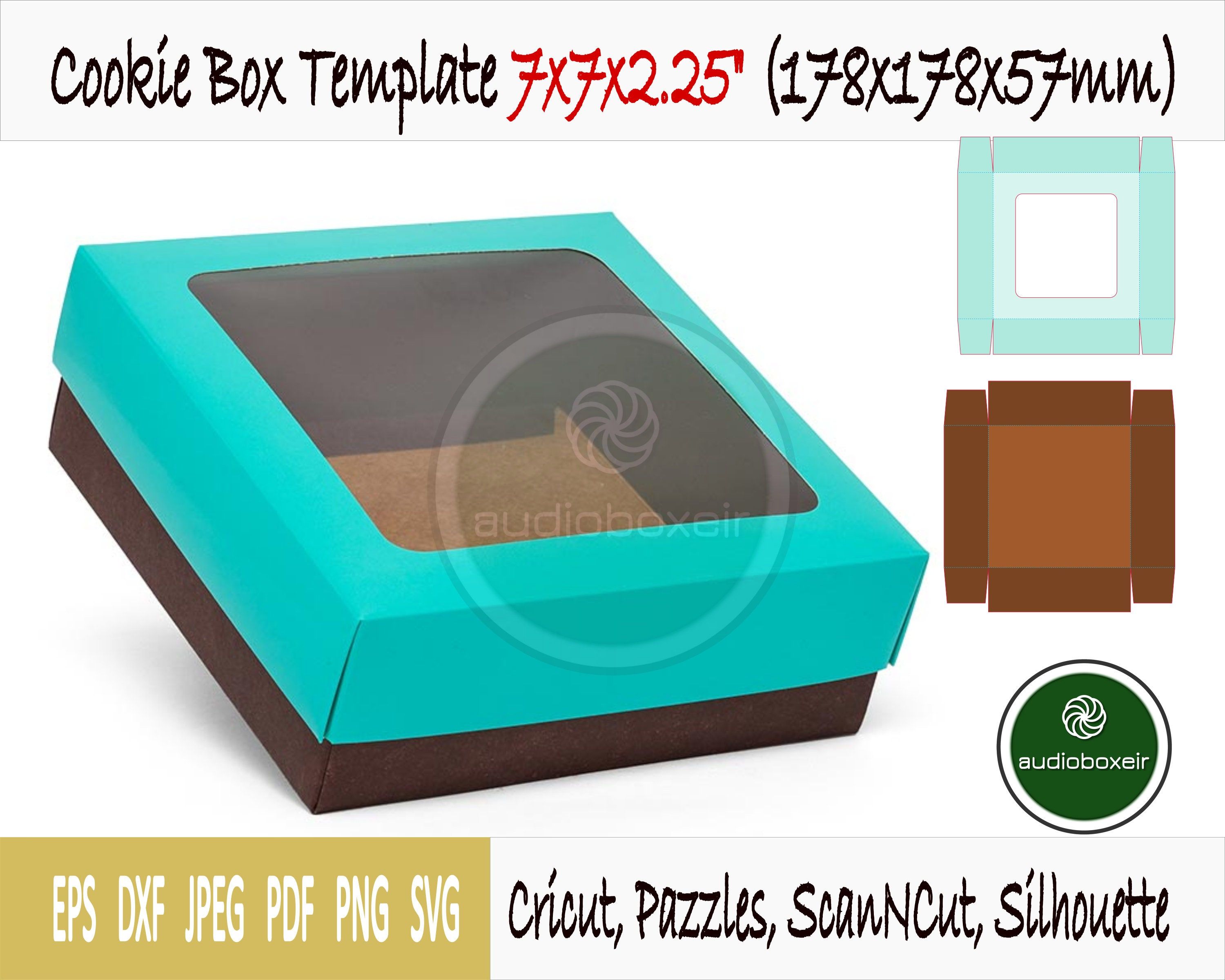 Template Of Box For Cookie With Square Window 7x7x225 Etsy En 2024 Plantilla Para Caja