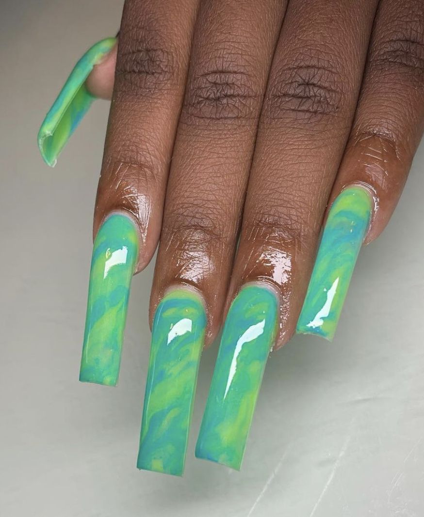 Maylamal Linktree Green Acrylic Nails Long Square Acrylic Nails