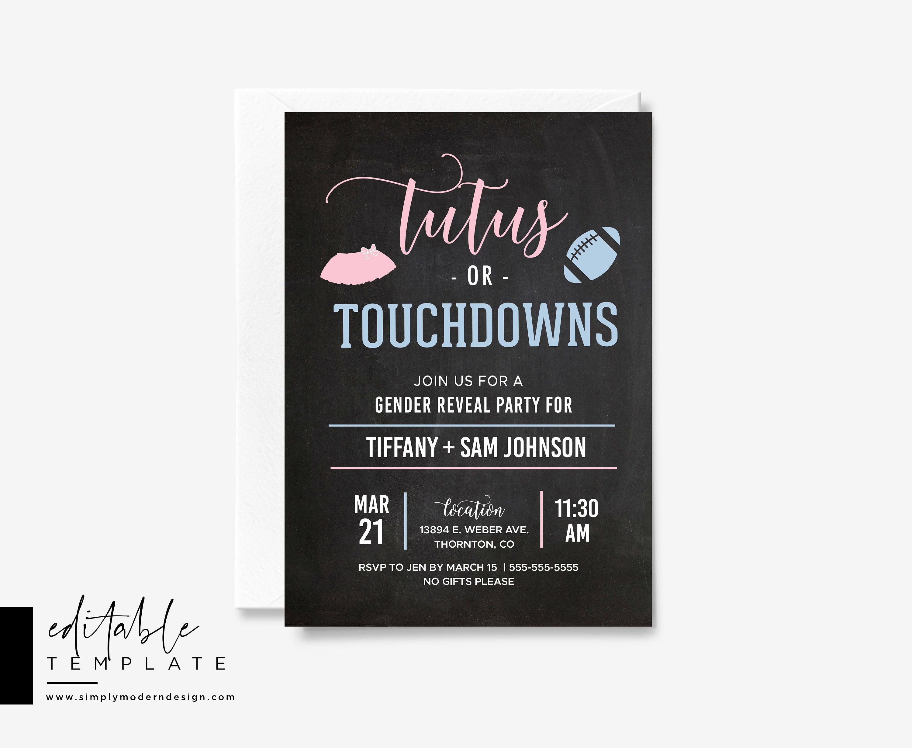 Editable Tutus or Touchdowns Gender Reveal Party Invitation - Etsy ... Editable Tutus or Touchdowns Gender Reveal Party Invitation - Etsy ...