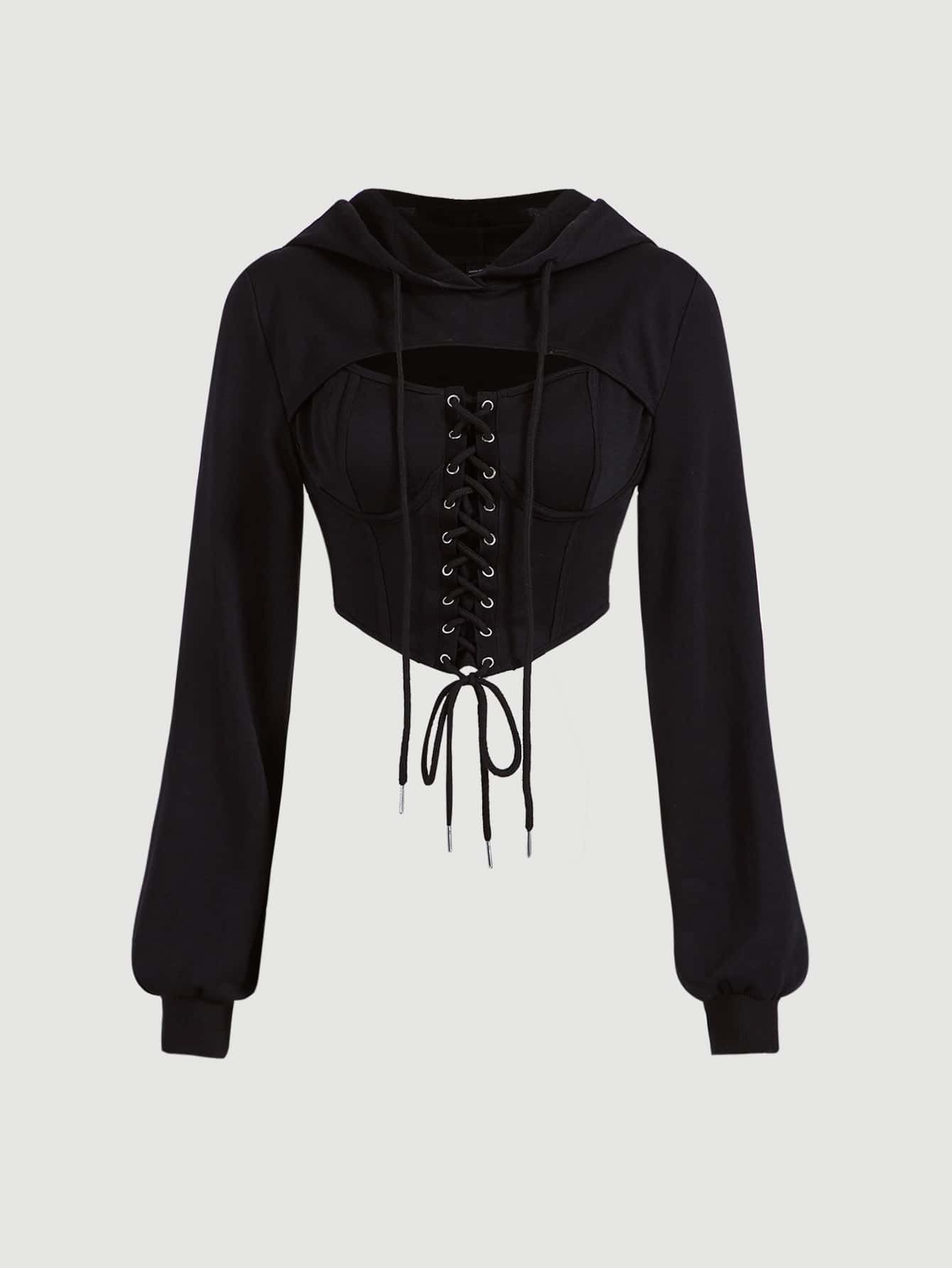 Black Sexy Collar Long Sleeve Fabric Plain Pullovers Embellished Non