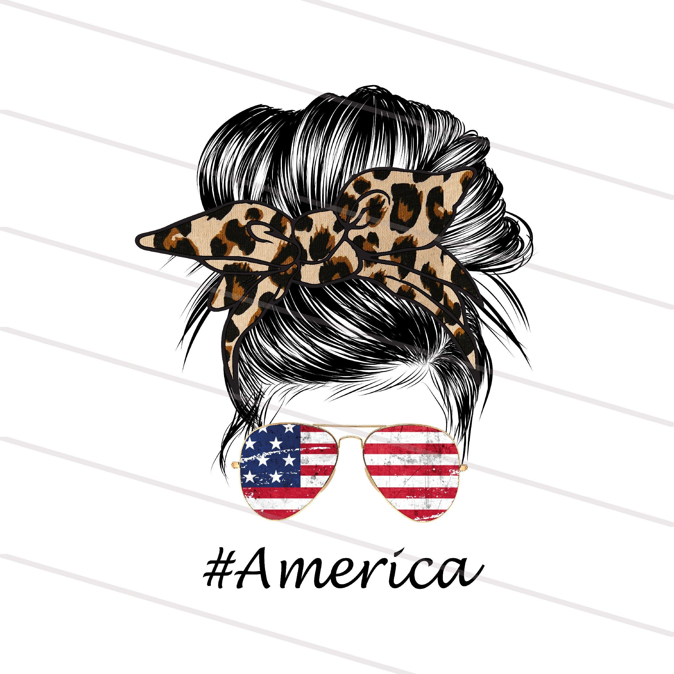 America Messy Bun Png American Png Leopard And American Flag Png 4th