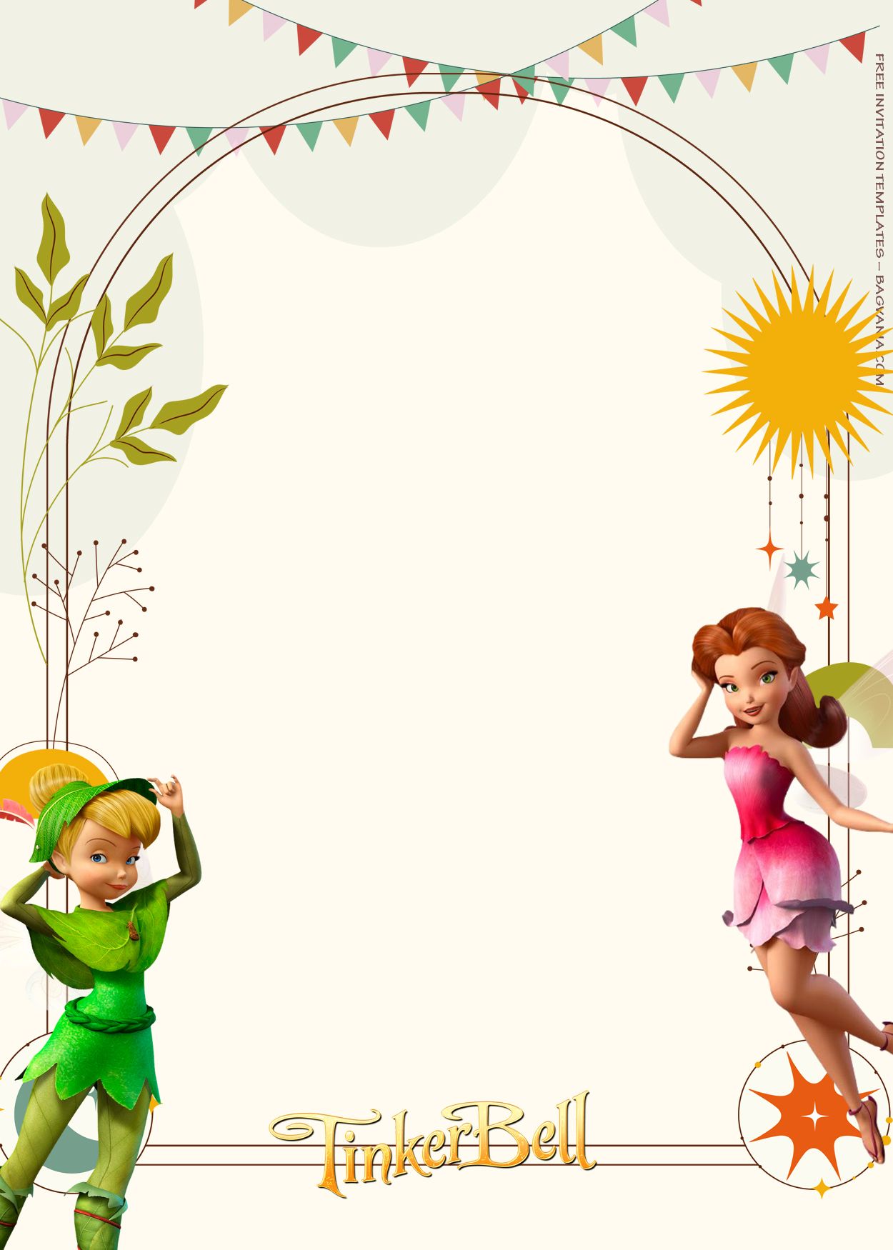 Download Now 7 Tinker Bell Playing With Friends Birthday Invitation
