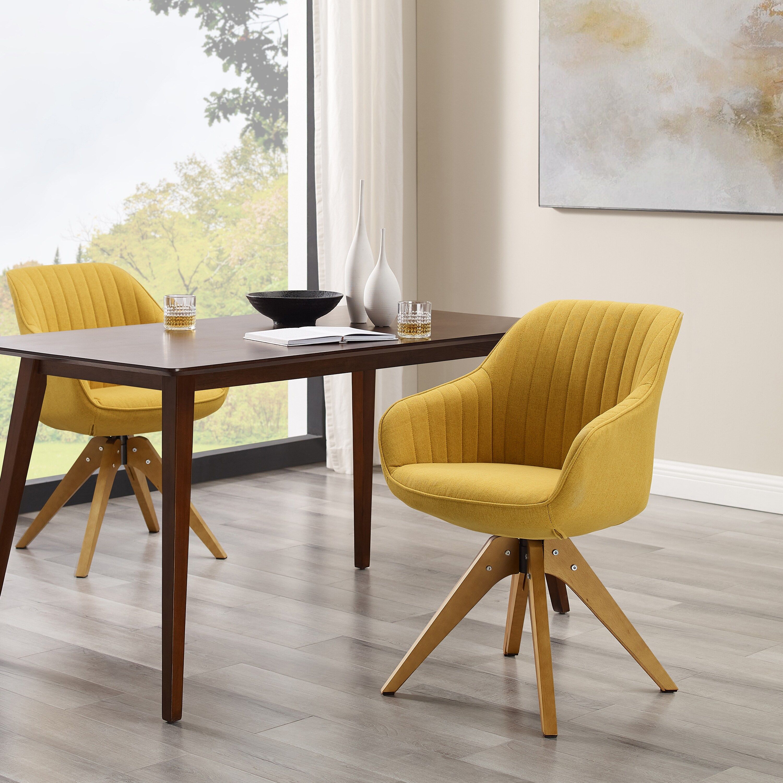 Art Leon Swivel Dining Chairs With Wood Legs Set Of 2