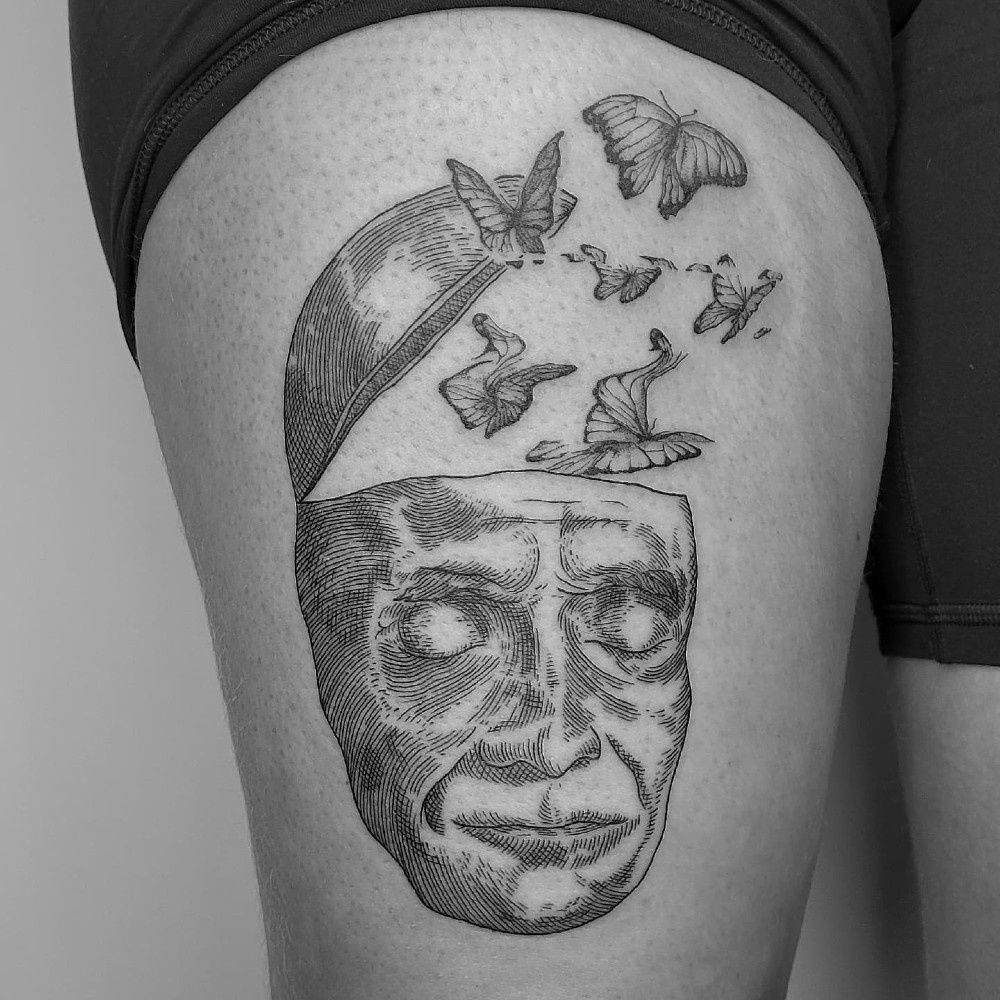 Face And Butterfly Tattoo Design