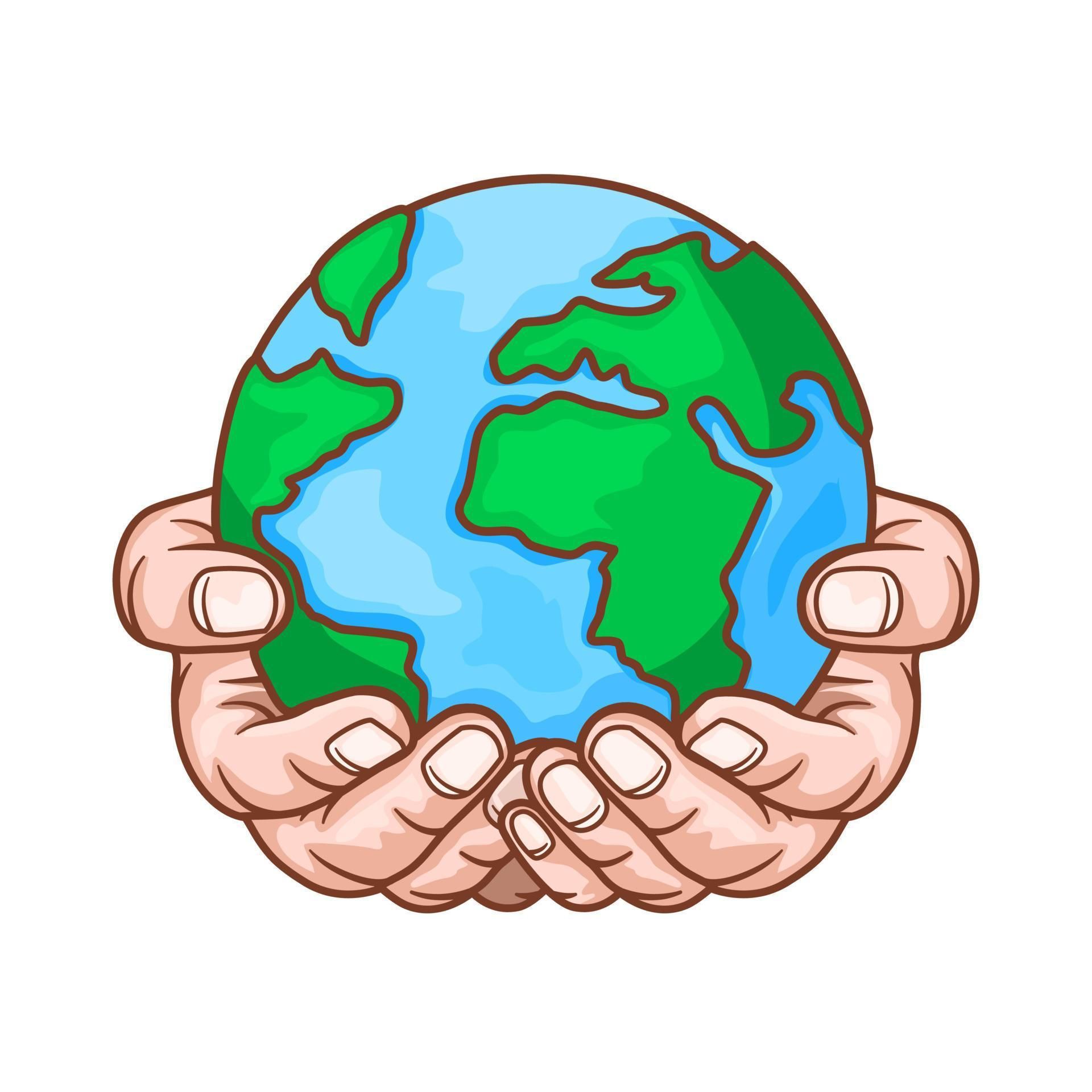 Save The Planet Hands Holding Globe Earth Earth Day Concept Vector