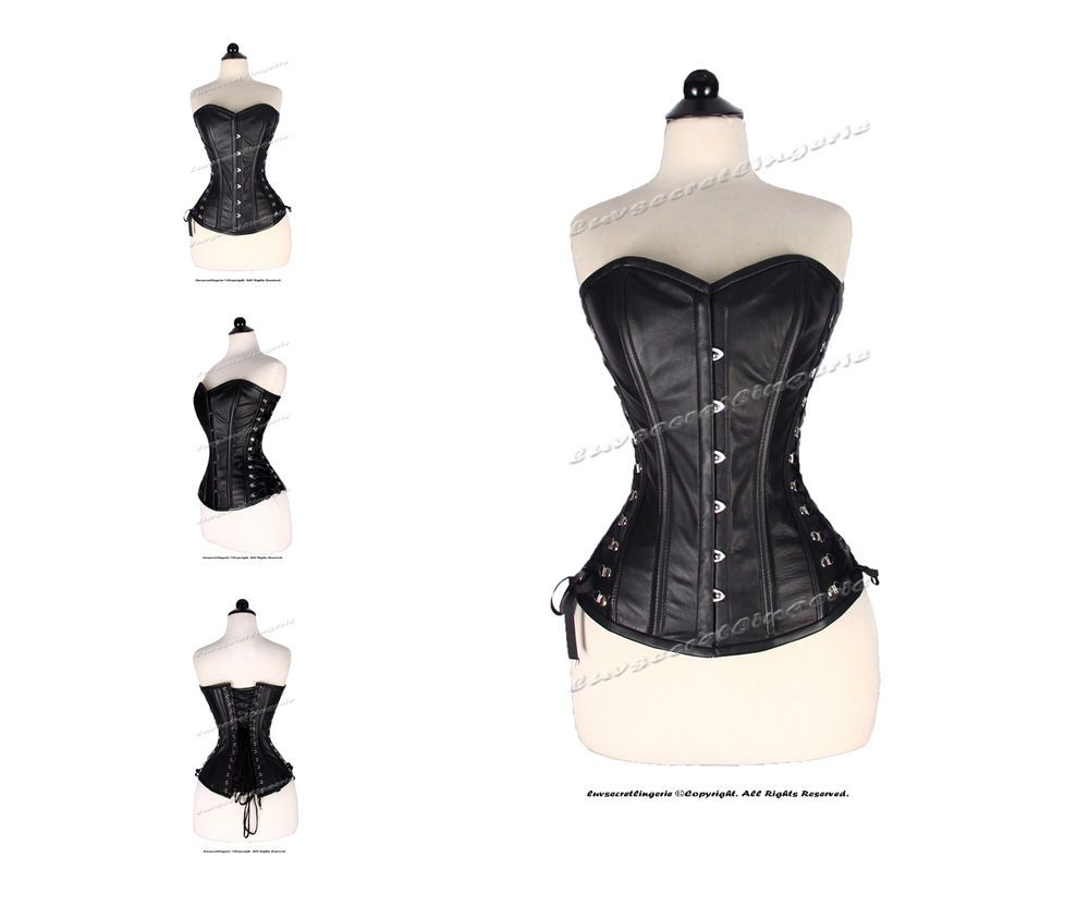 14 Full Steel Boned Heavy Lacing Leather Overbust Shaper Corset 8481 B