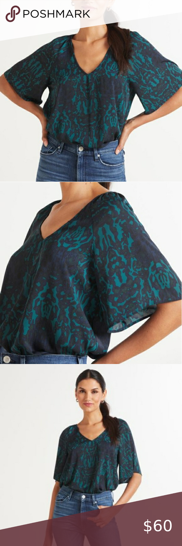 Allison Joy Lara V-Neck Blouse-Large (Evereve) Flowy Sleeves, Dark ... Allison Joy Lara V-Neck Blouse-Large (Evereve) Flowy Sleeves, Dark ...