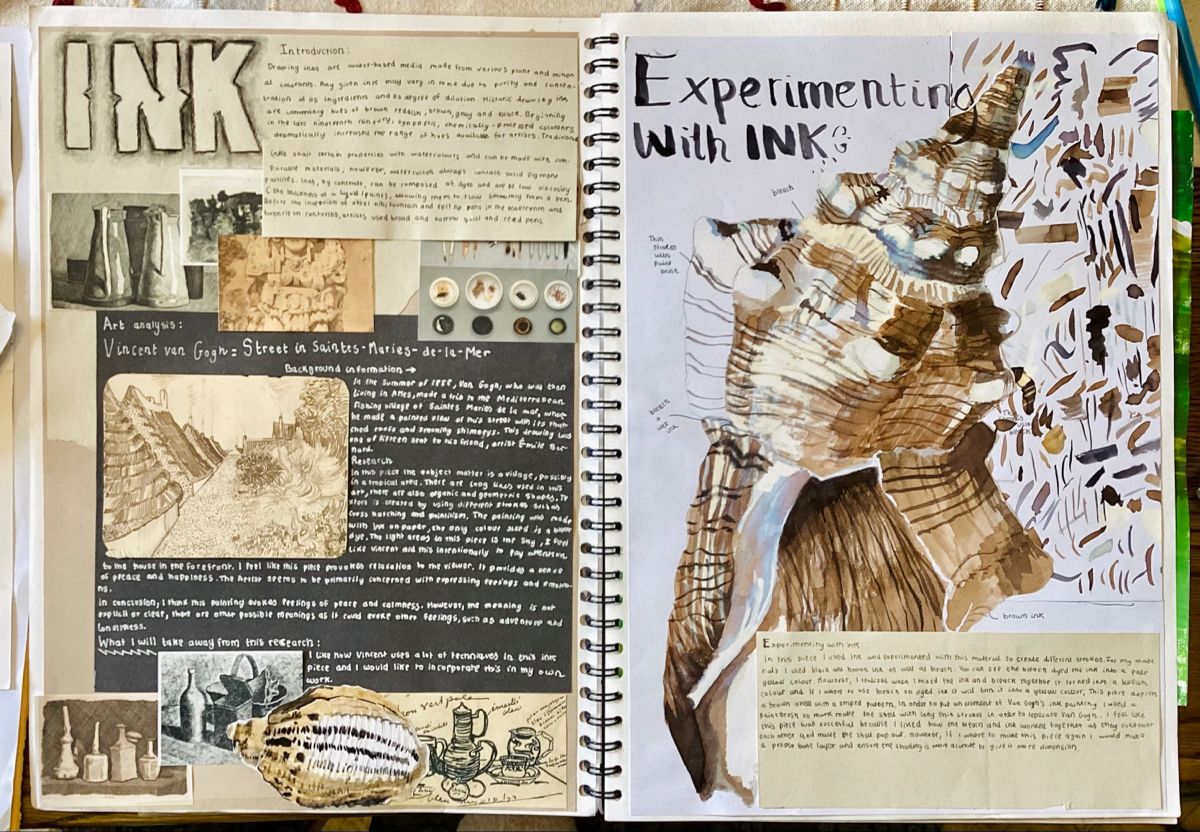 Gcse Art Still Life Experiments Ink In 2024 Gcse Art Sketchbook Gcse Art Art Pages