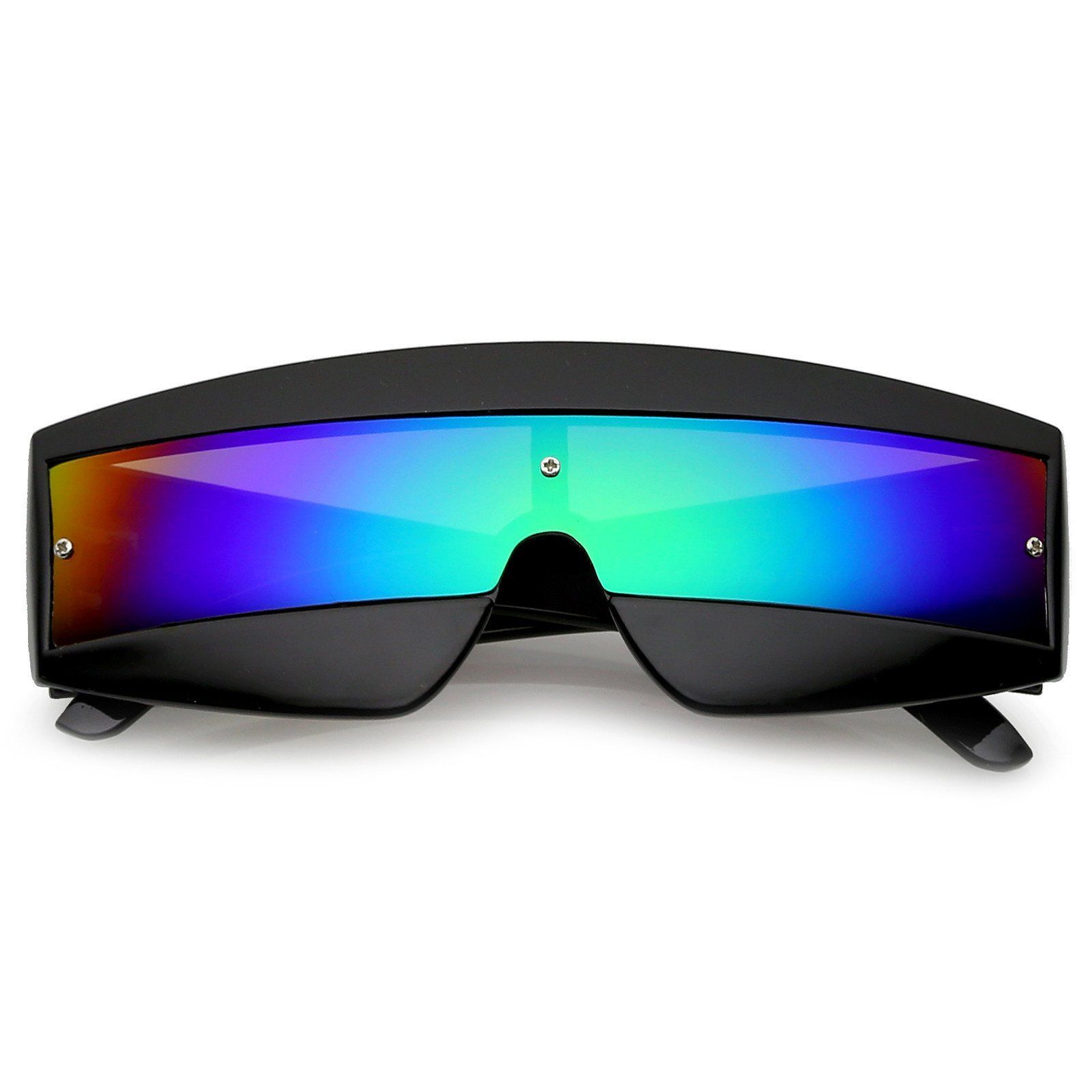Futuristic Wide Temple Colored Mirror Mono Lens Shield Sunglasses 68mm Frame Sunglass