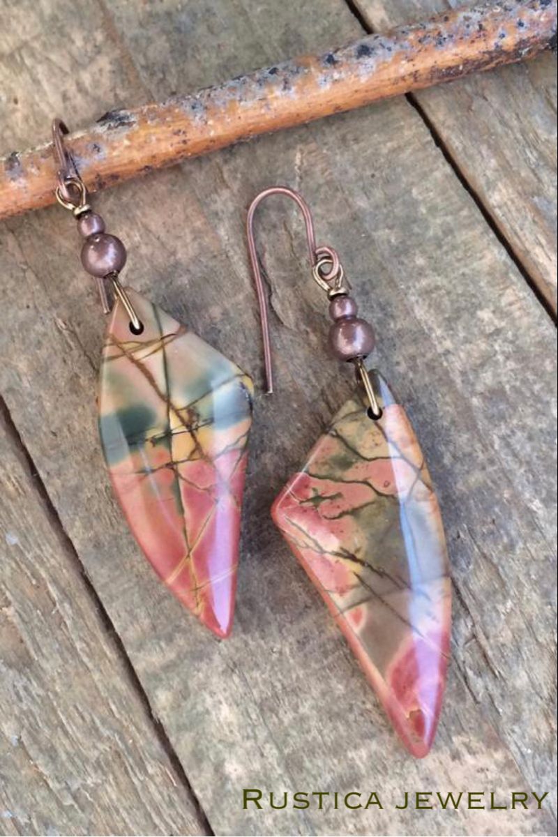 Asymmetrical Stone Earrings Red Creek Jasper Earrings Jasper Etsy