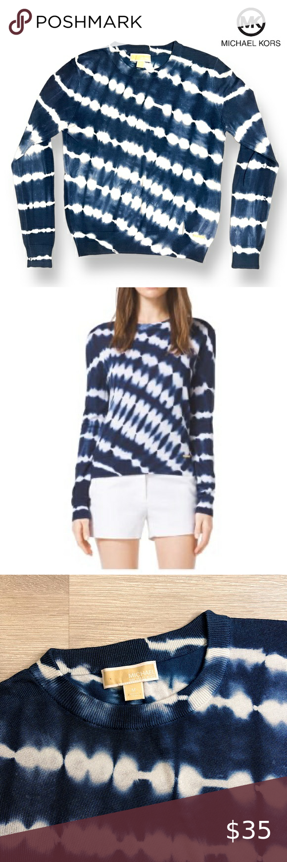 Michael Kors Designer Tie Dye Crewneck Knit Sweater In 2024