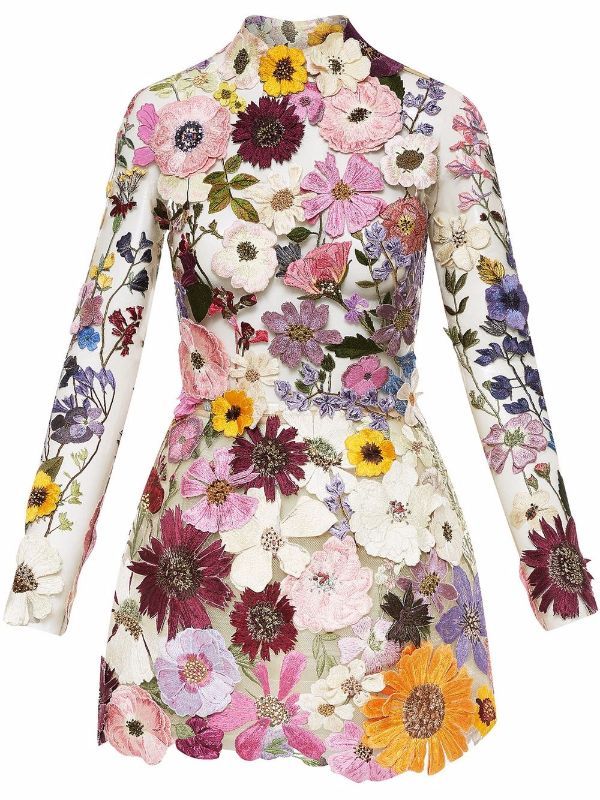 Oscar De La Renta Floral Embroidered Mini Dress Farfetch Mini Dress