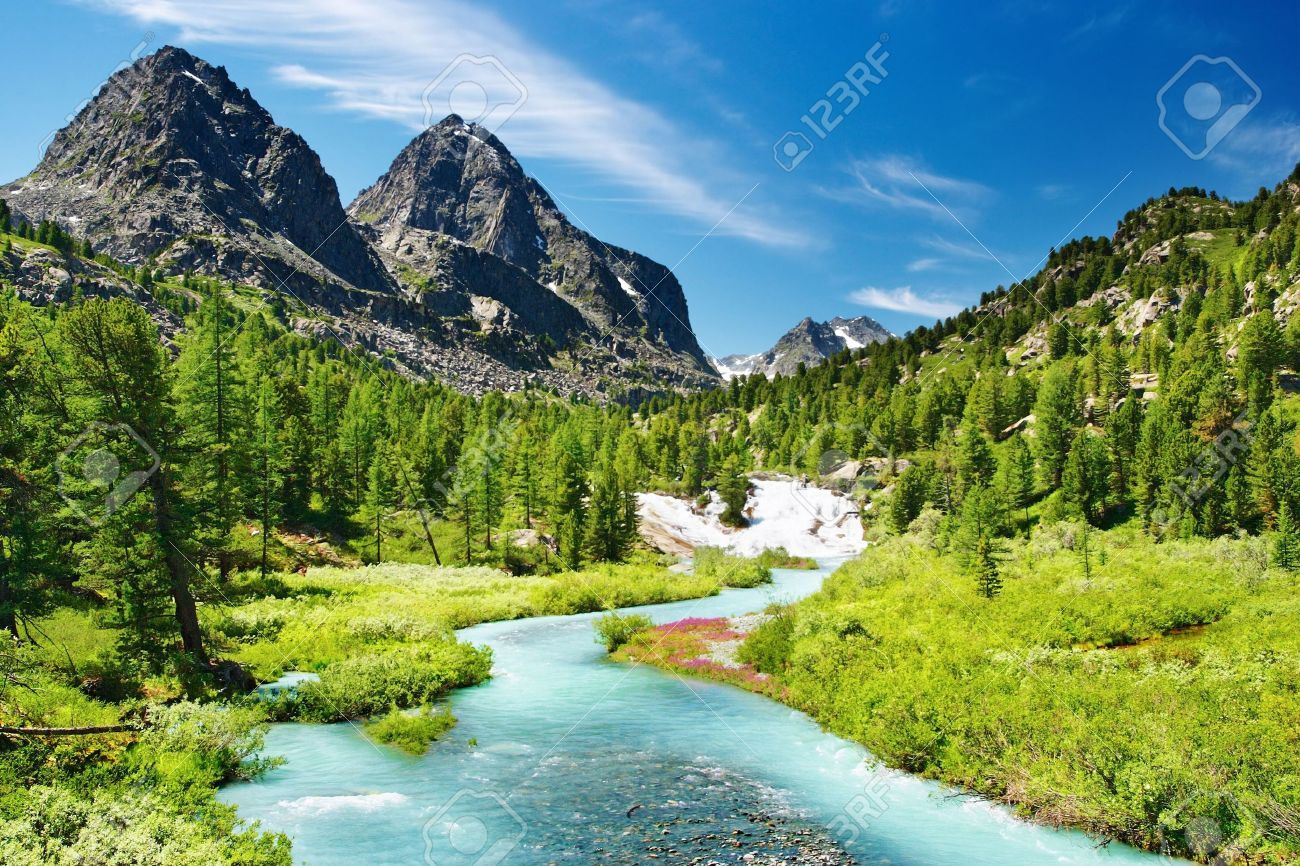 Mountain landscape with river and forest Stock Photo - 4665621 ... Mountain landscape with river and forest Stock Photo - 4665621 ...