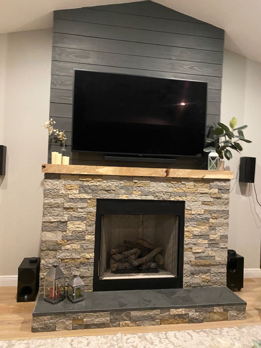Gas Fireplace Build With Shiplap And Slate Surround