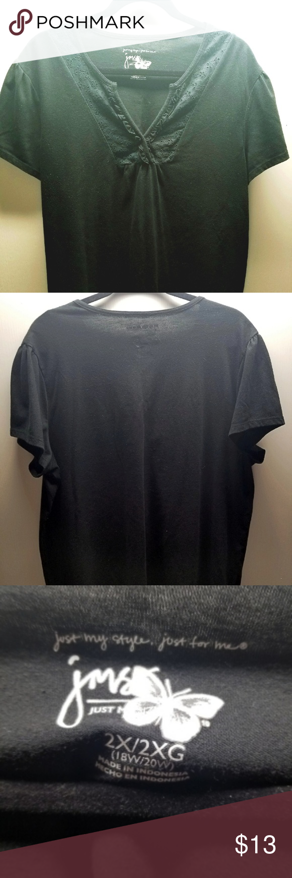 Jms Black V Neck Tee For Plus Size Women