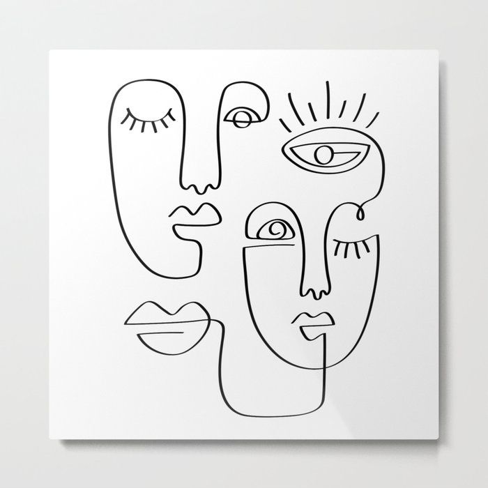 One Line Drawing Female Portrait Minimalistic Abstract Art Metal Art