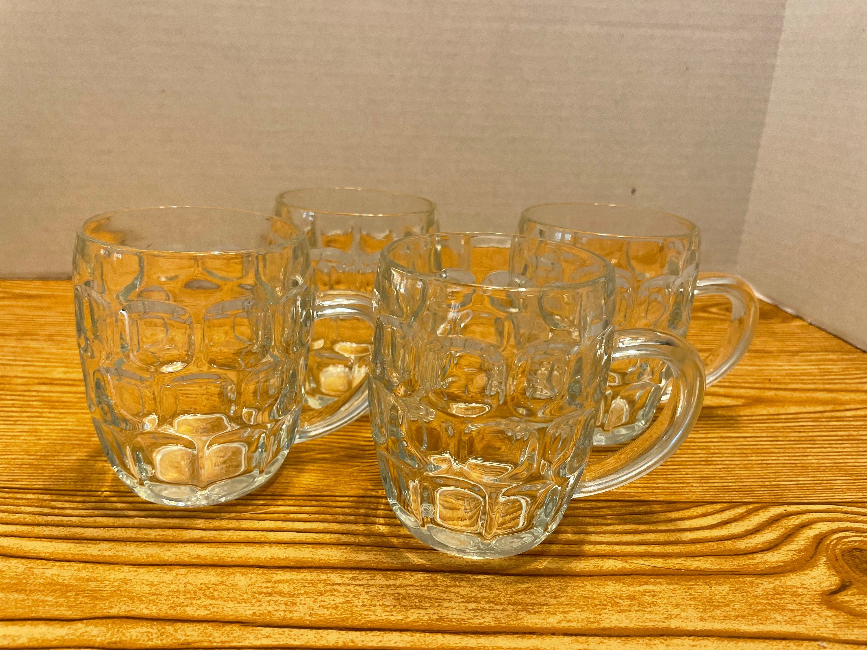 Set Of 4 Vintage Ravenhead Glass Mugs Thumbprint Made In England Ale 8 Ounce Etsy Mugs