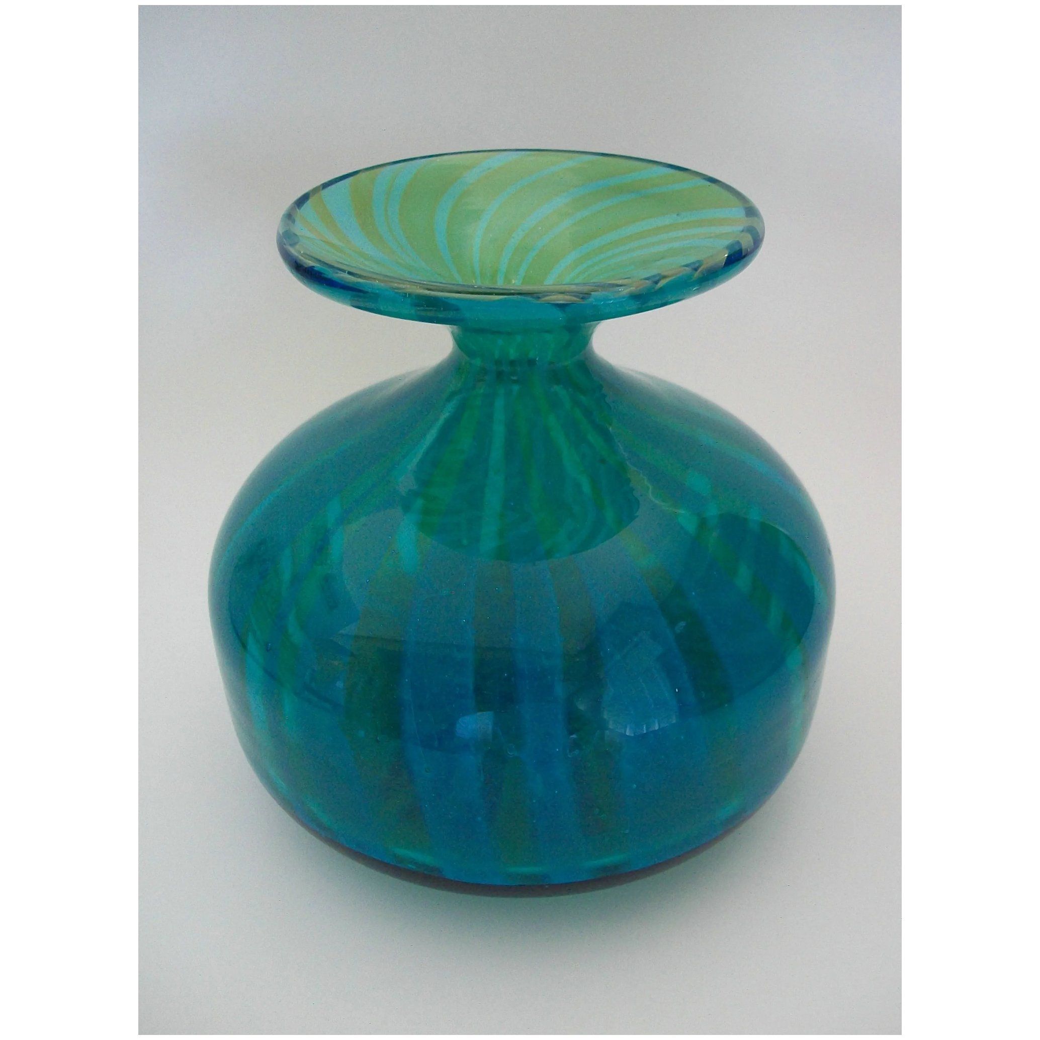 Mdina Ming Vintage Blue And Green Glass Vase Malta Late 20th Century In 2022 Green