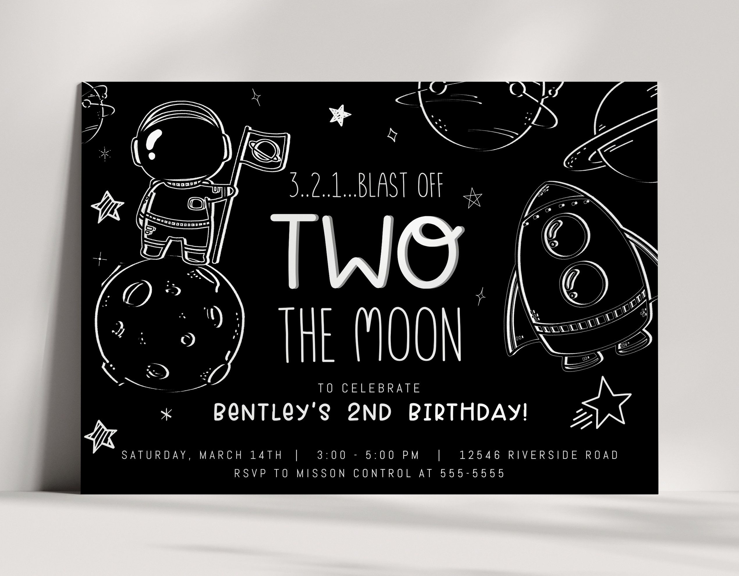 Two The Moon Invitation Second Birthday Party Outer Space Etsy In