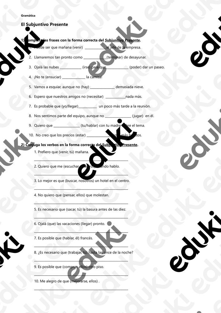 Subjuntivo Presente Ejercicios Material De La Siguiente Asignatura