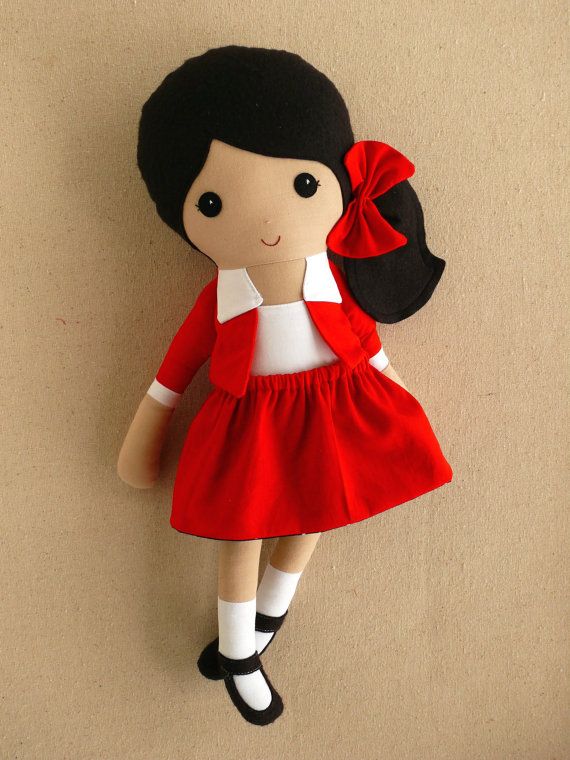 Reserved For Amy Fabric Doll Rag Doll Black Haired By Rovingovine