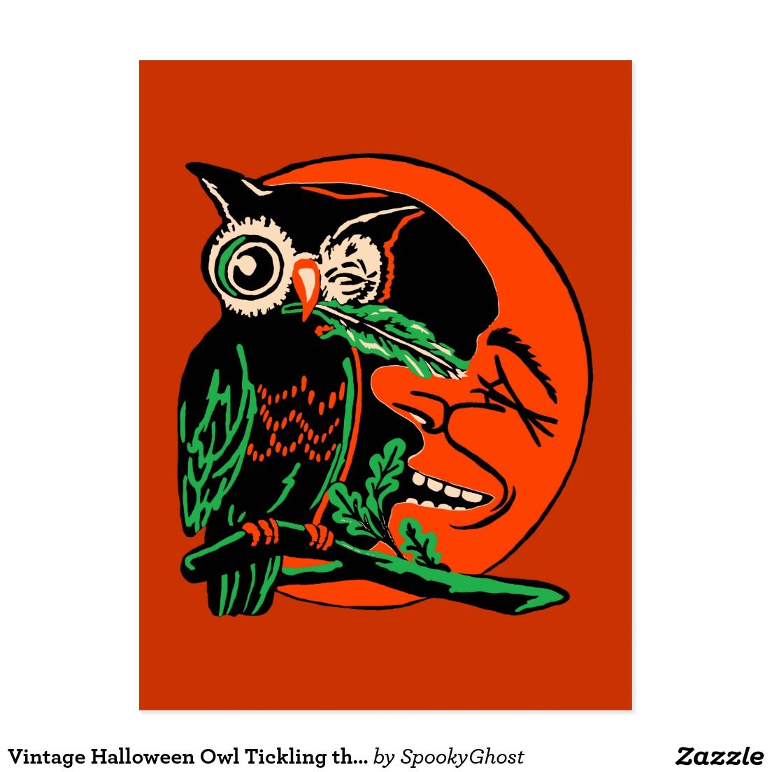 Vintage Halloween Owl Tickling The Moon Postcard Zazzle Vintage Halloween Art Vintage