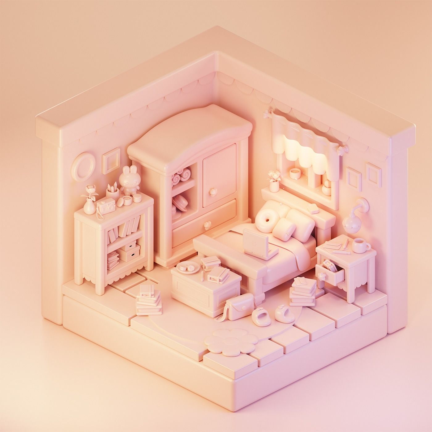 Isometric Room 3d On Behance Isometric Isometric Design Room