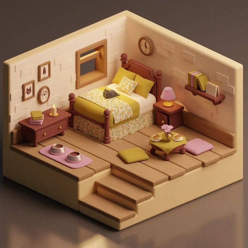 3d Isometric Cute Bedroom Pink Version Artofit