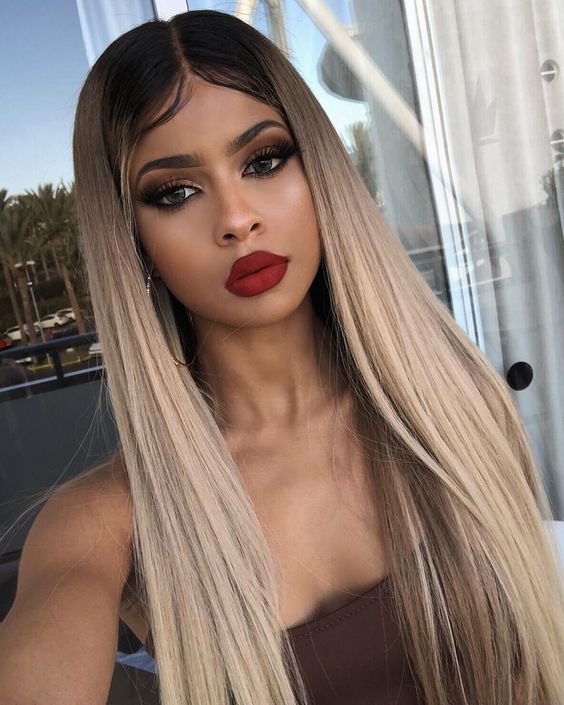 Eewigs Ombre Blonde Lace Front Wigs Synthetic Platinum Blonde Dark Brown Root Natural Looking 2