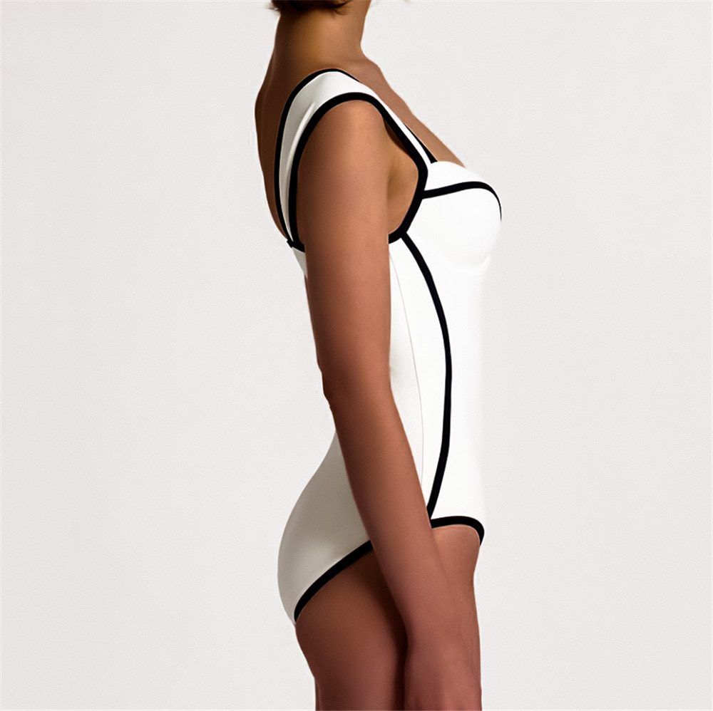 Retro Black White Striped Push Up One Piece Swimsuit