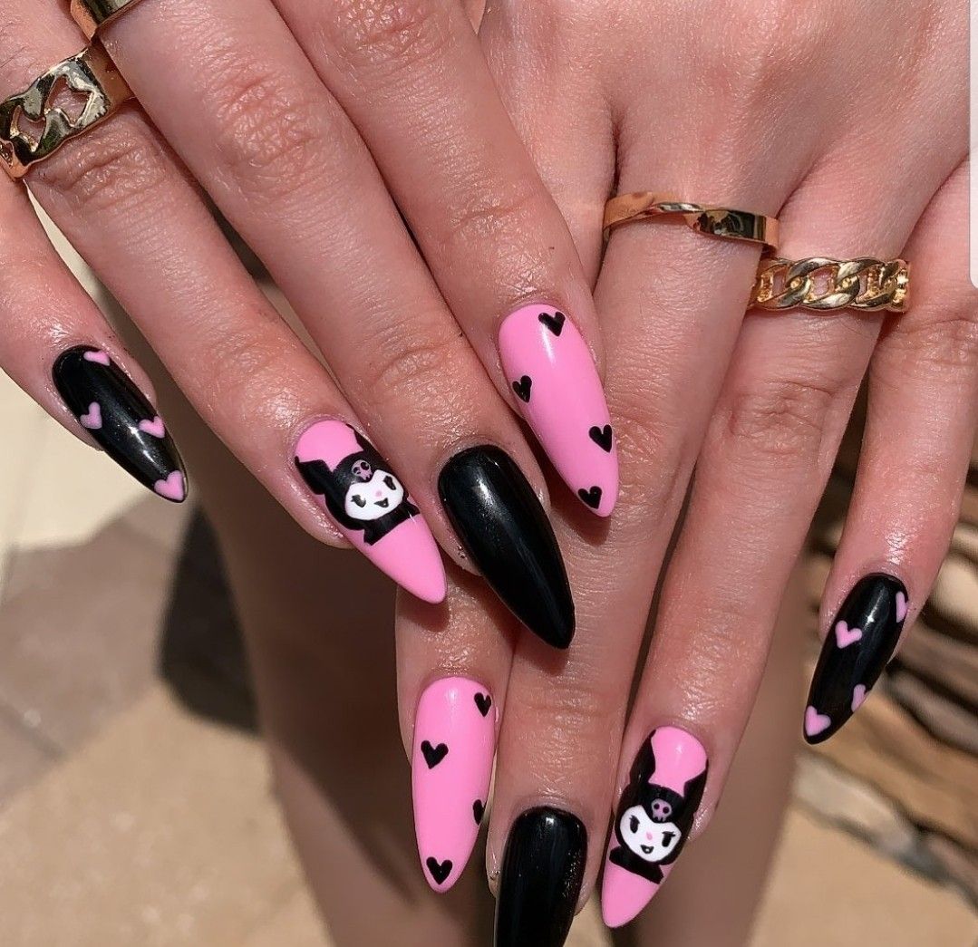 Sanrio Nails2 In 2022 My Melody And Kuromi Acrylic Nails Nail Art