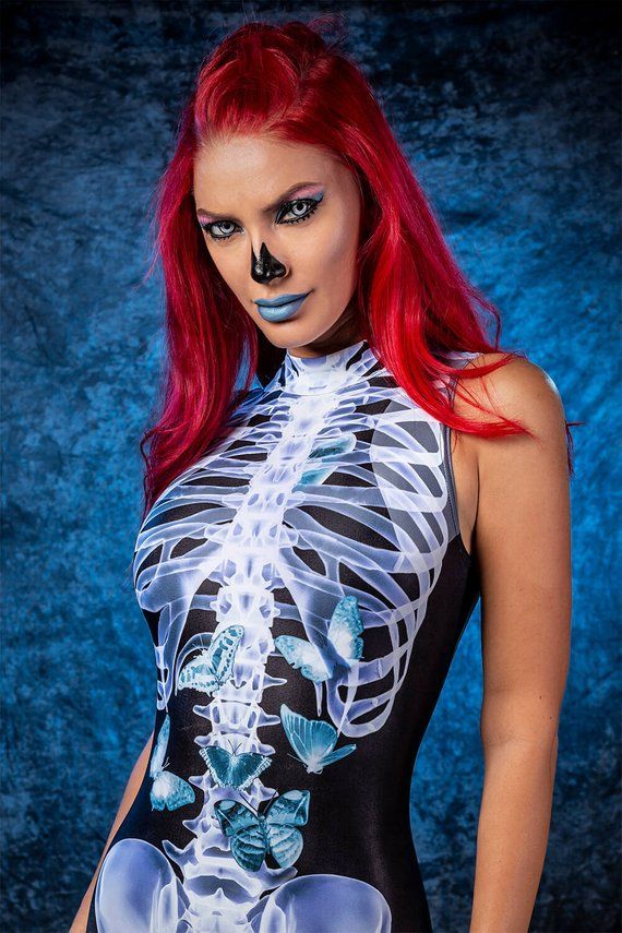 Sleeveless Skeleton Bodysuit Sleeveless Skeleton Costume Etsy Sexy