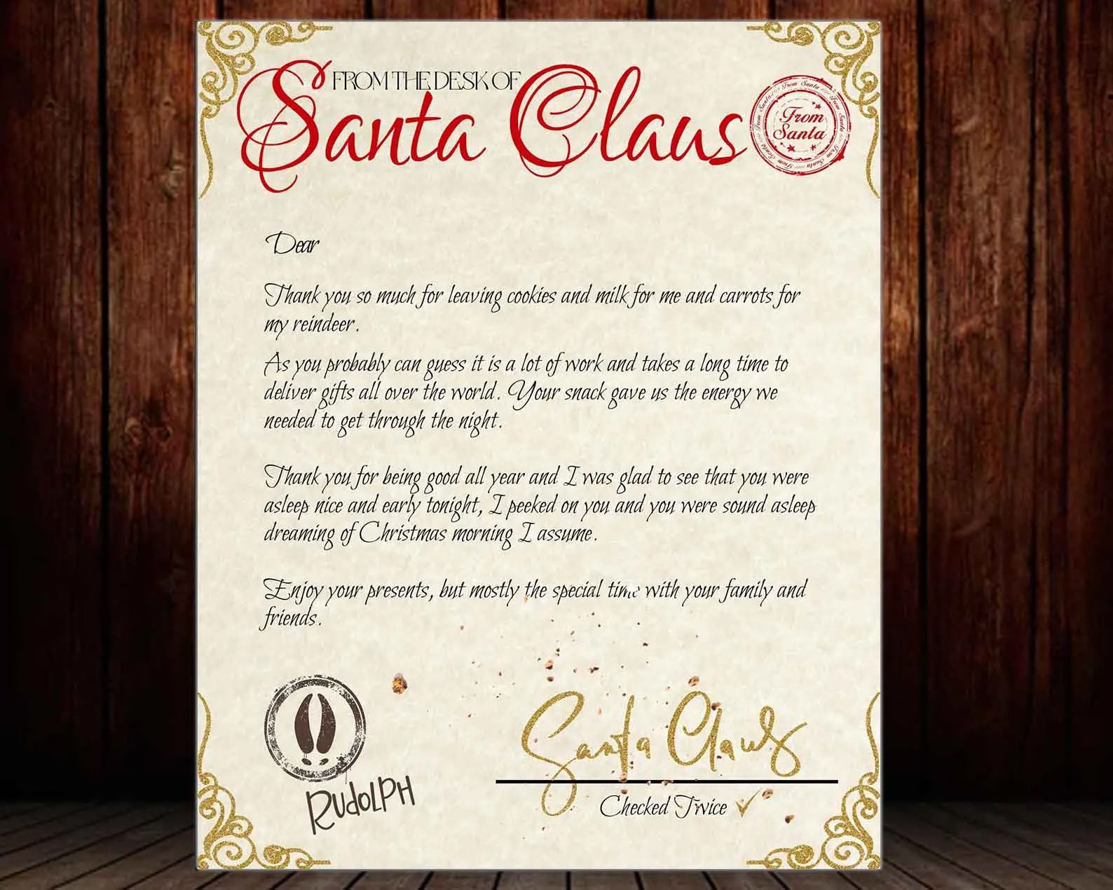 Santa Thank You Letter For Christmas Eve Keepsake From Santa Claus