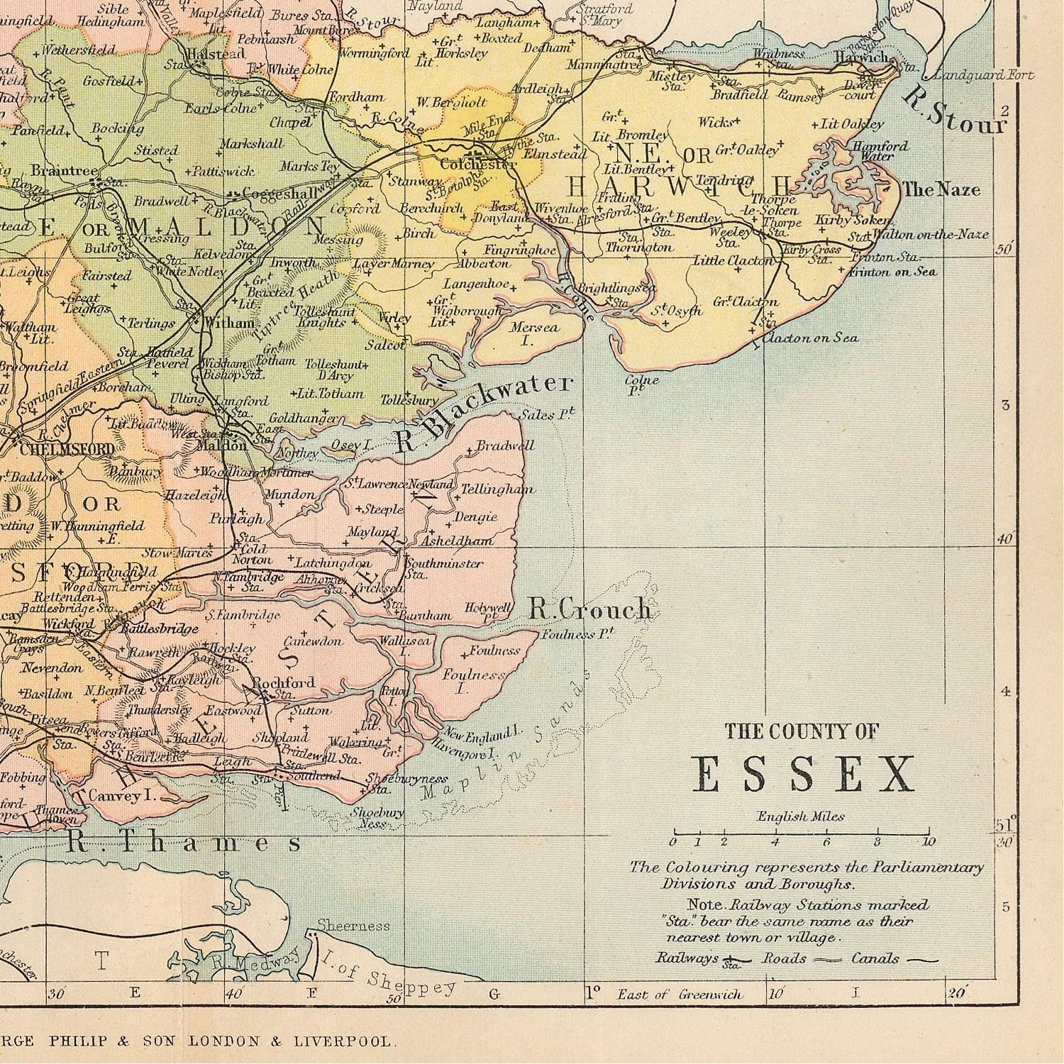 Old Map Of Essex 1895 Rare Map Antique Map United Etsy Old Map Historical Artwork Fine Art