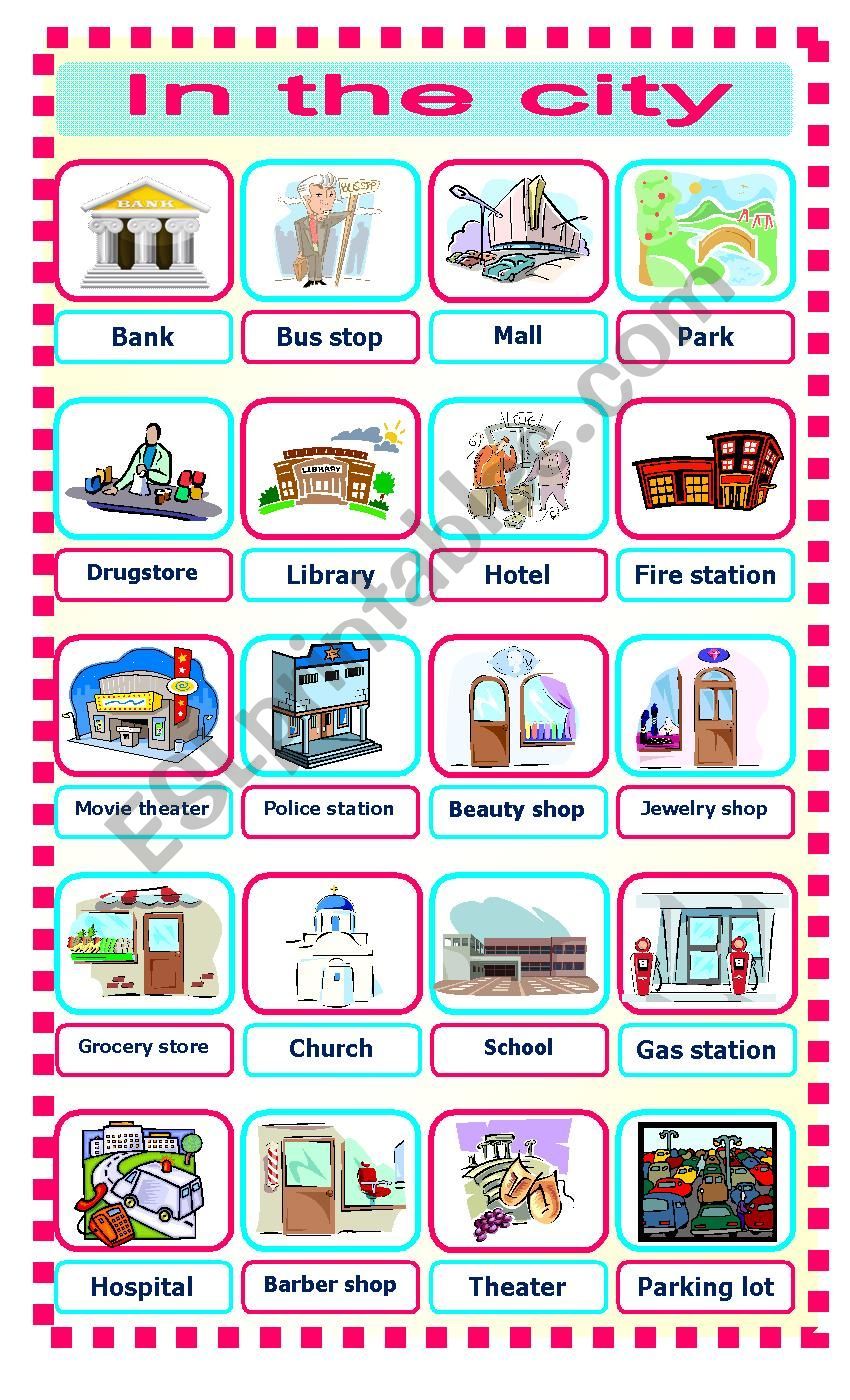 Places In The City Pictionary Esl Worksheet By Twistedlogic20 Library